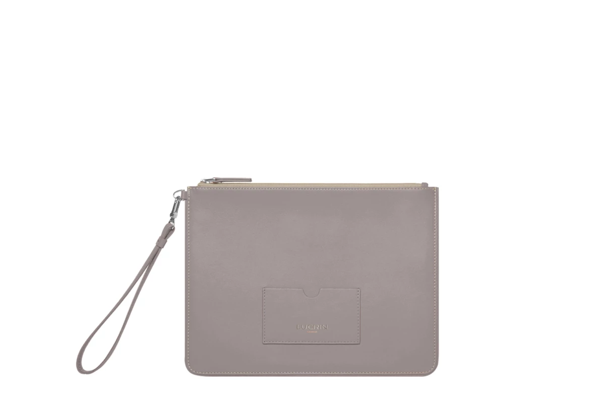 | Evening Pouch Bag – Medium Size | LUCRIN - Light Taupe - Smooth Leather