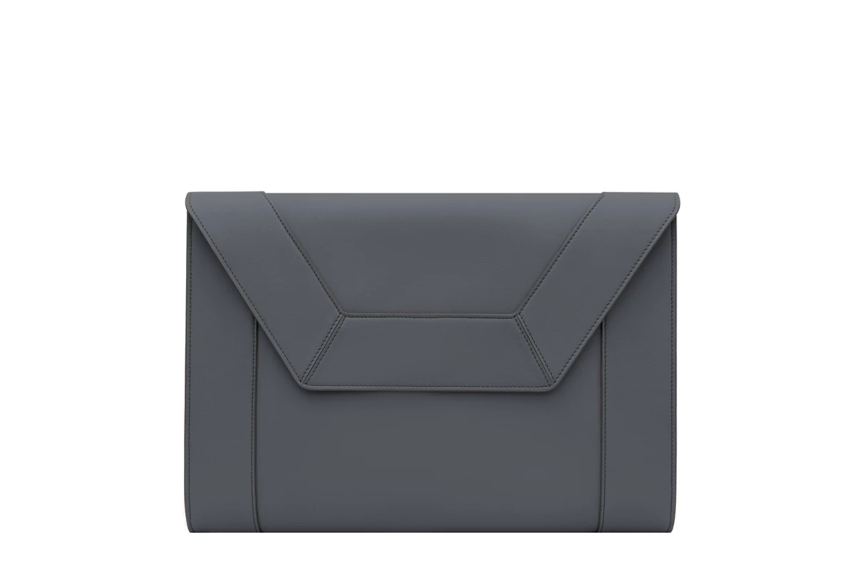 | Custom leather laptop and document pouch - Mouse-Grey - Smooth Leather
