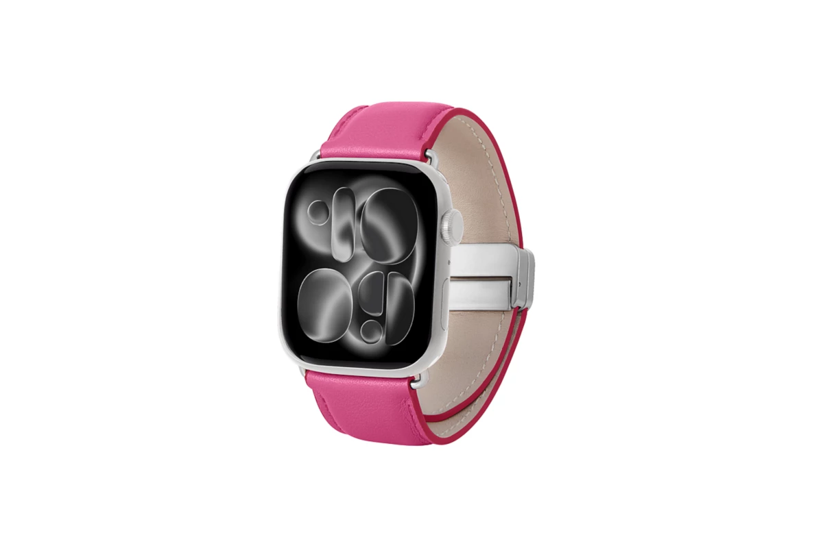 Apple Watch Armband 46 mm aus Leder - Sliding Buckle - Fuchsia - Kalb Leder
