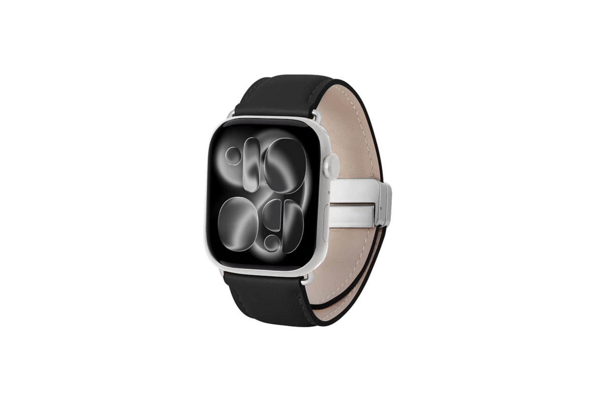 Apple Watch Strap with Sliding Buckle Closure - 46 mm Band - Black ...