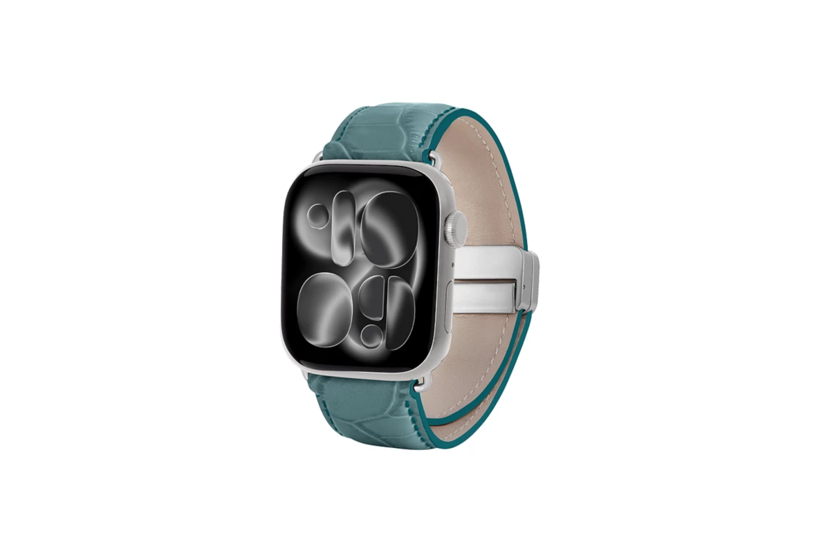 Leather Apple Watch Strap with Sliding Buckle Closure 42 mm - Turquoise ...