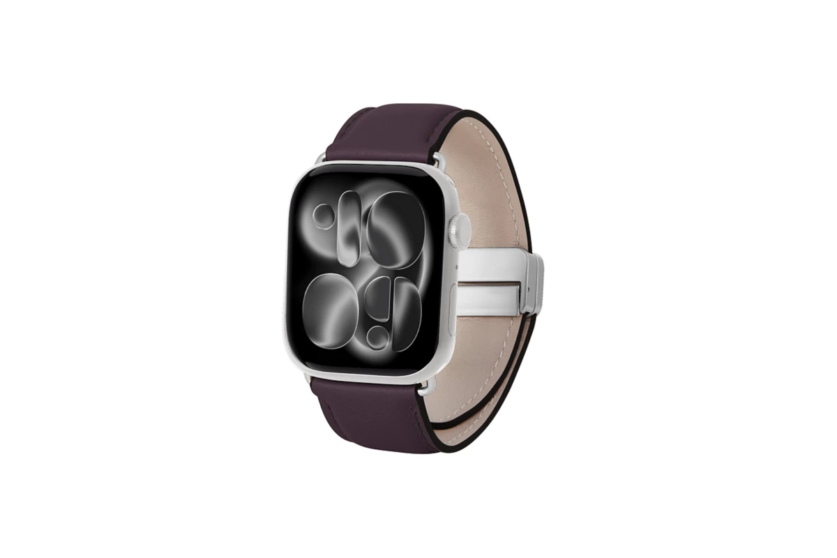 Leather Apple Watch Strap with Sliding Buckle Closure 42 mm - Dark ...