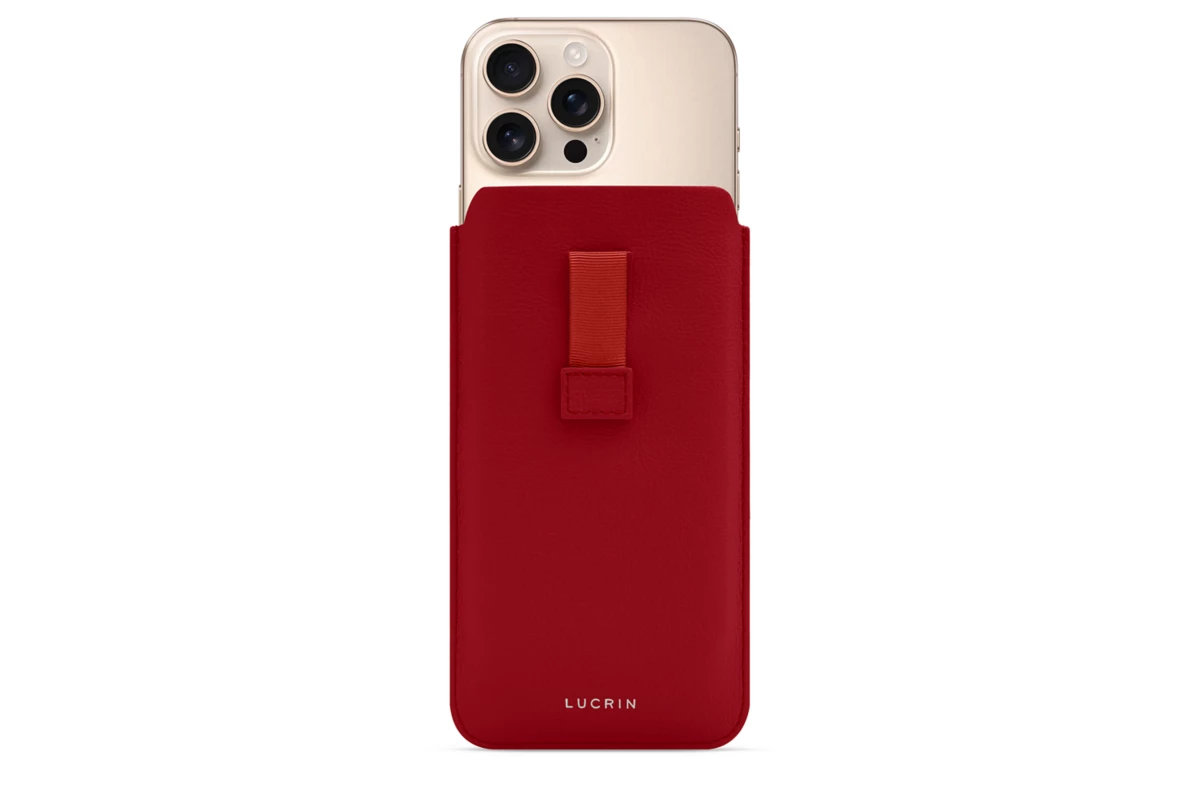 Sophisticated Leather Sleeve with Pull Tab for iPhone 16 Pro Max - Red ...