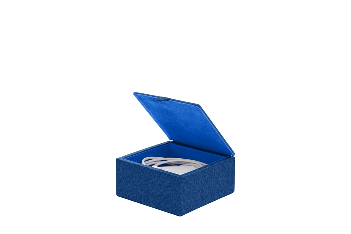 | Leather Square Storage Box - Royal Blue - Pebbled Leather