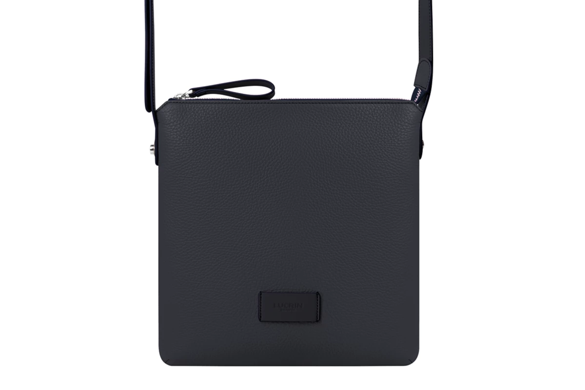 | Flat Crossbody Bag - LO | Slim Leather Travel Bag - Navy Blue ...