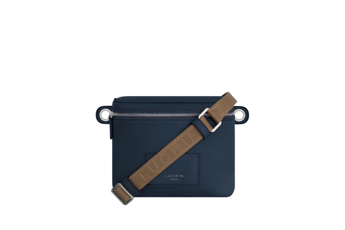 Crossbody fanny pack for luxury travels - Denim Blue - Pebbled Leather