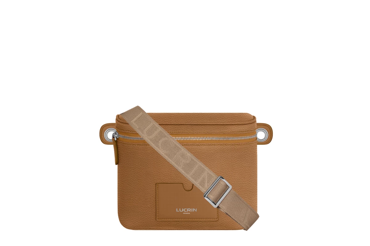 | Crossbody fanny pack for luxury travels - Natural - Pebbled Leather