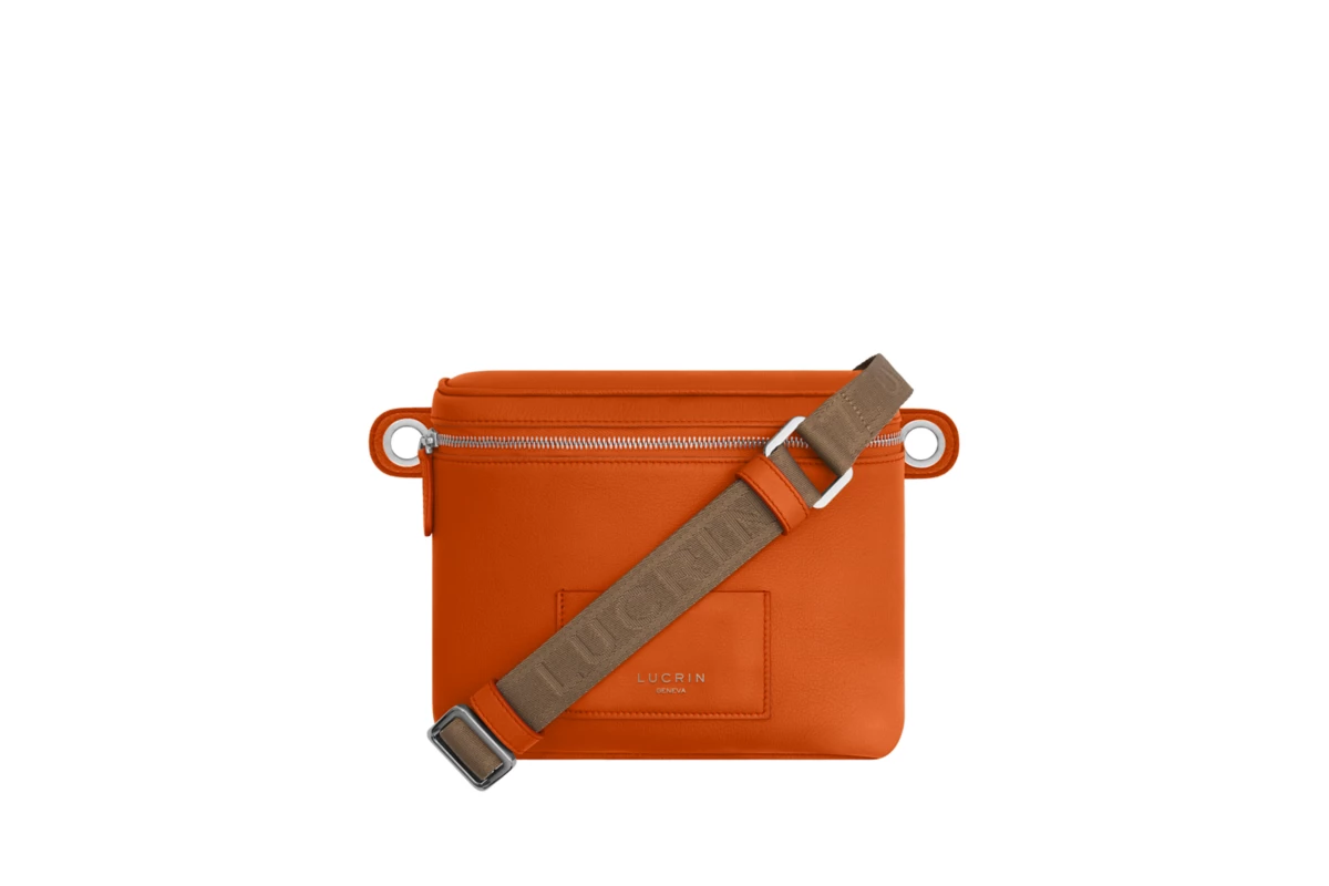 Crossbody fanny pack for luxury travels - Orange - Pebbled Leather
