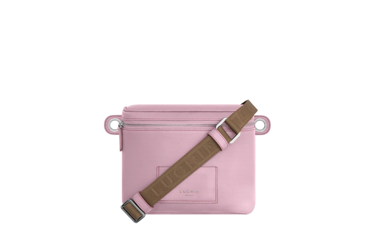 Crossbody fanny pack for luxury travels - Pink - Pebbled Leather