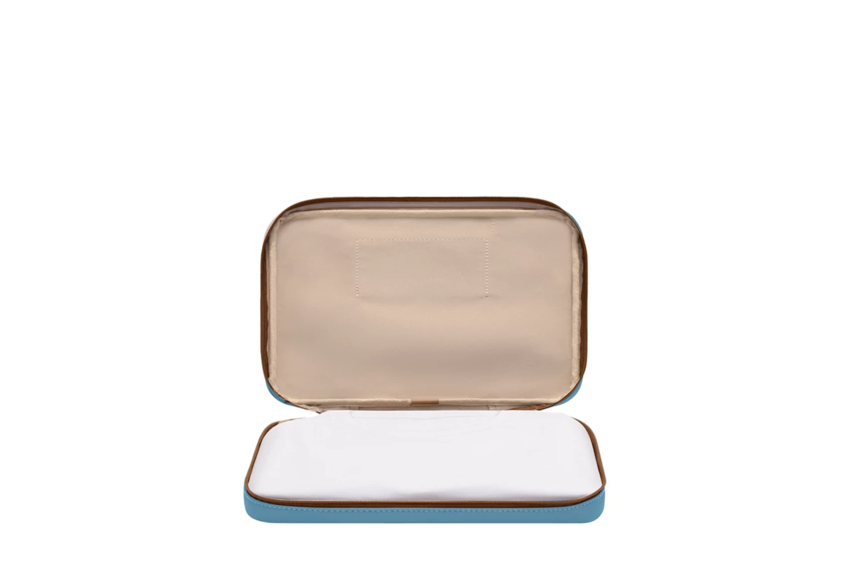 | Medium Travel Cube (Nylon) | LUCRIN Travel Collection - Tan-Sky Blue ...