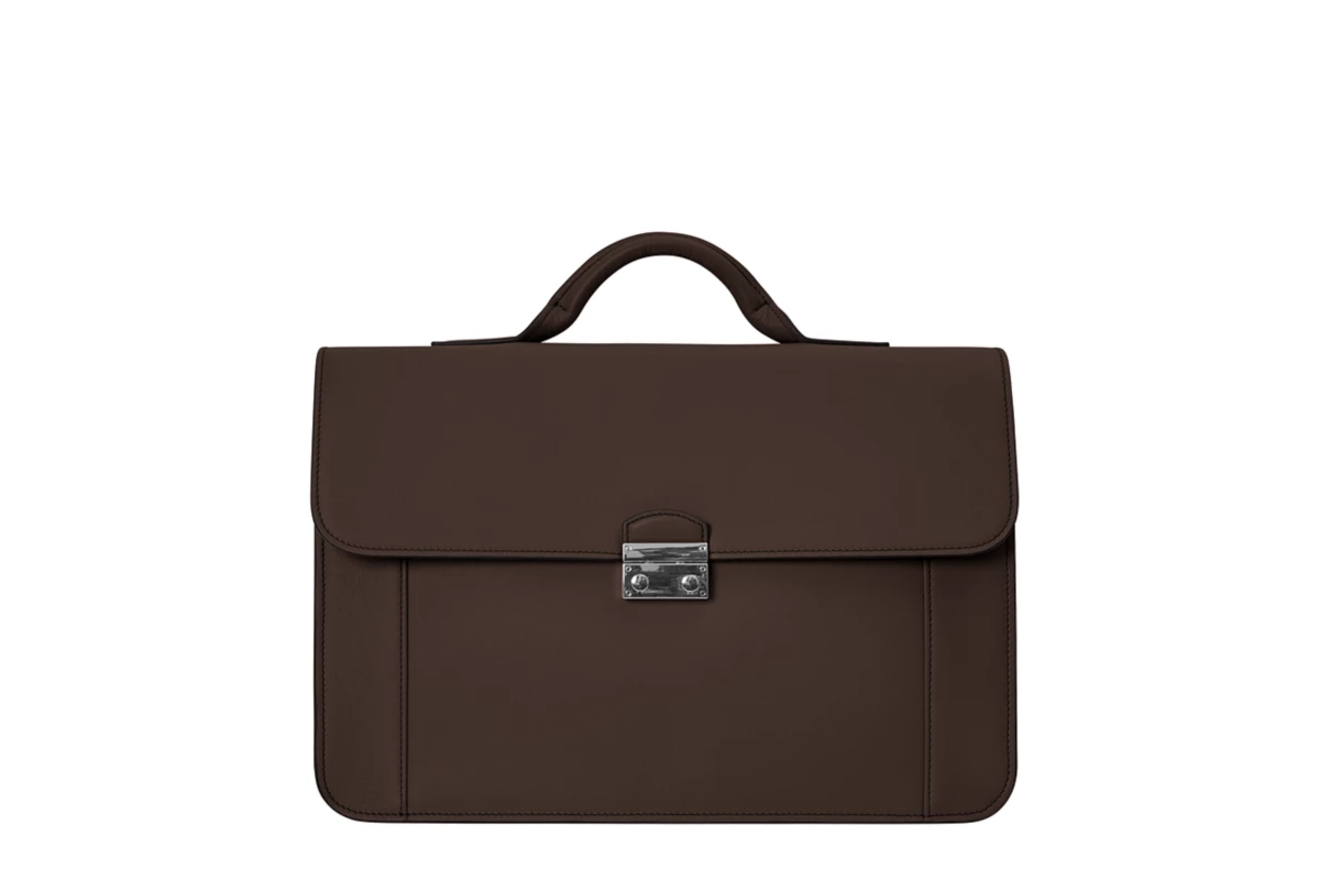 | Handcrafted Leather Business Briefcase by LUCRIN Geneva - Dark Brown ...