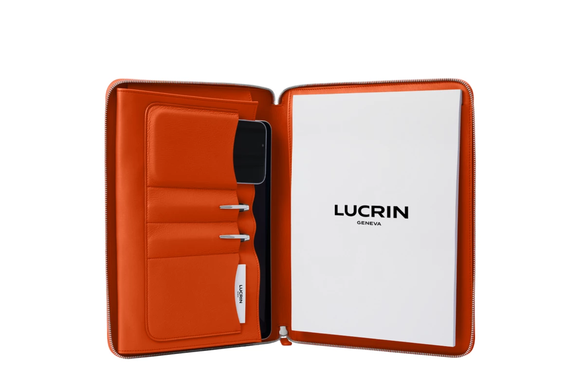 Luxury A4 portfolio folder in leather - Orange - Smooth Calf Leather