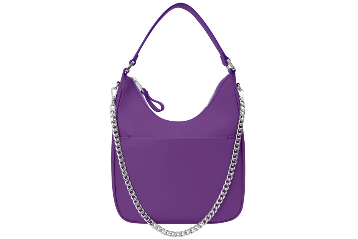 | Stylish leather hobo shoulder bag with chain - Lavender - Smooth Calf ...