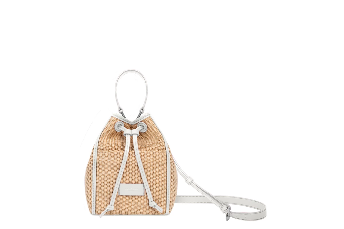 | Mini Raffia Bucket Bag | LUCRIN Summer Bag - White - Smooth Leather