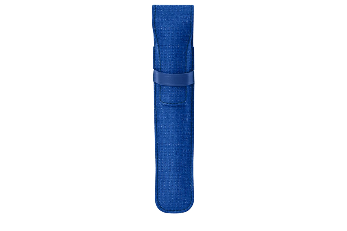 Leather Single Pen Holder for a large pen - Royal Blue - Square Granulated