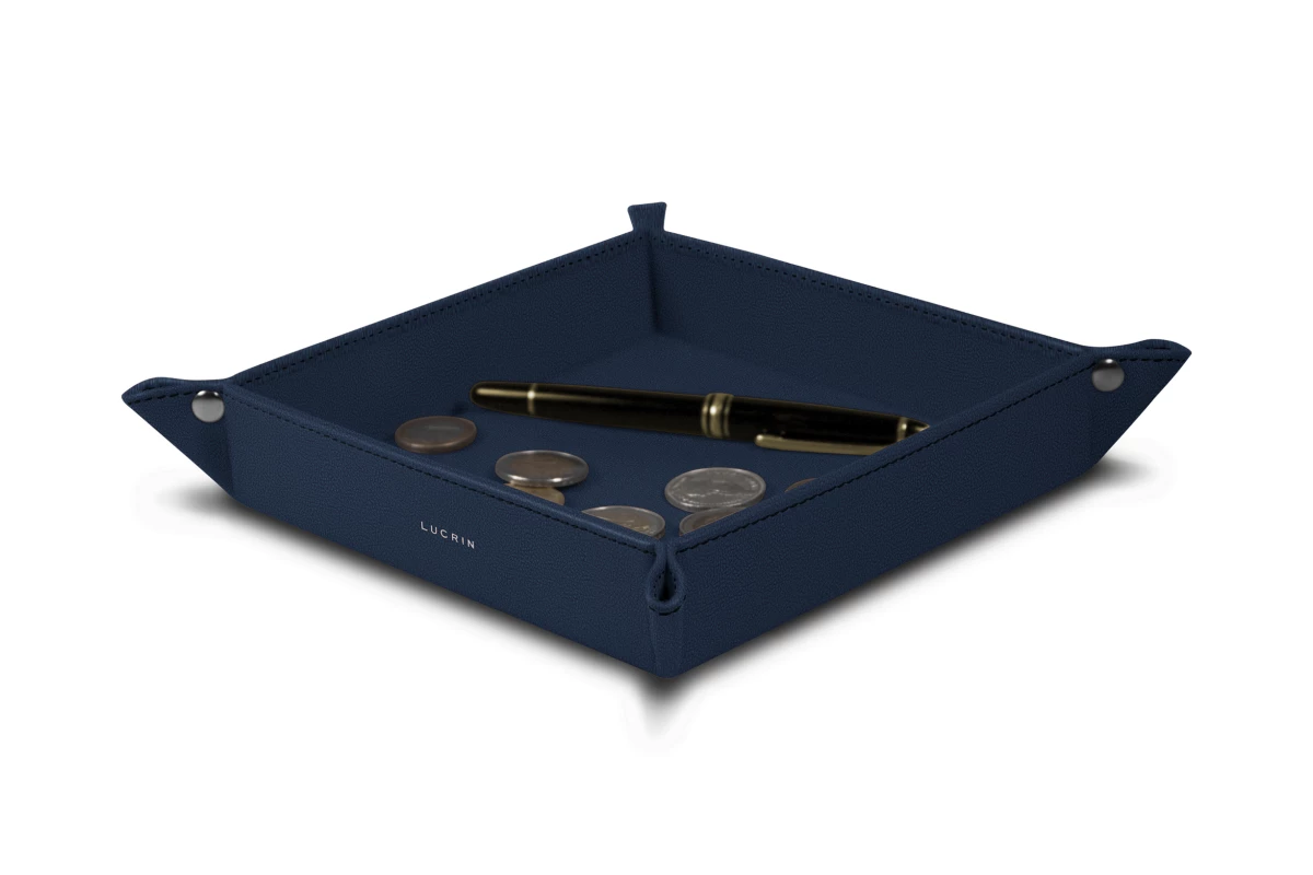Leather Square Tidy Tray (21 x 21 x 3.5 cm) - Navy Blue - Plant-Based ...