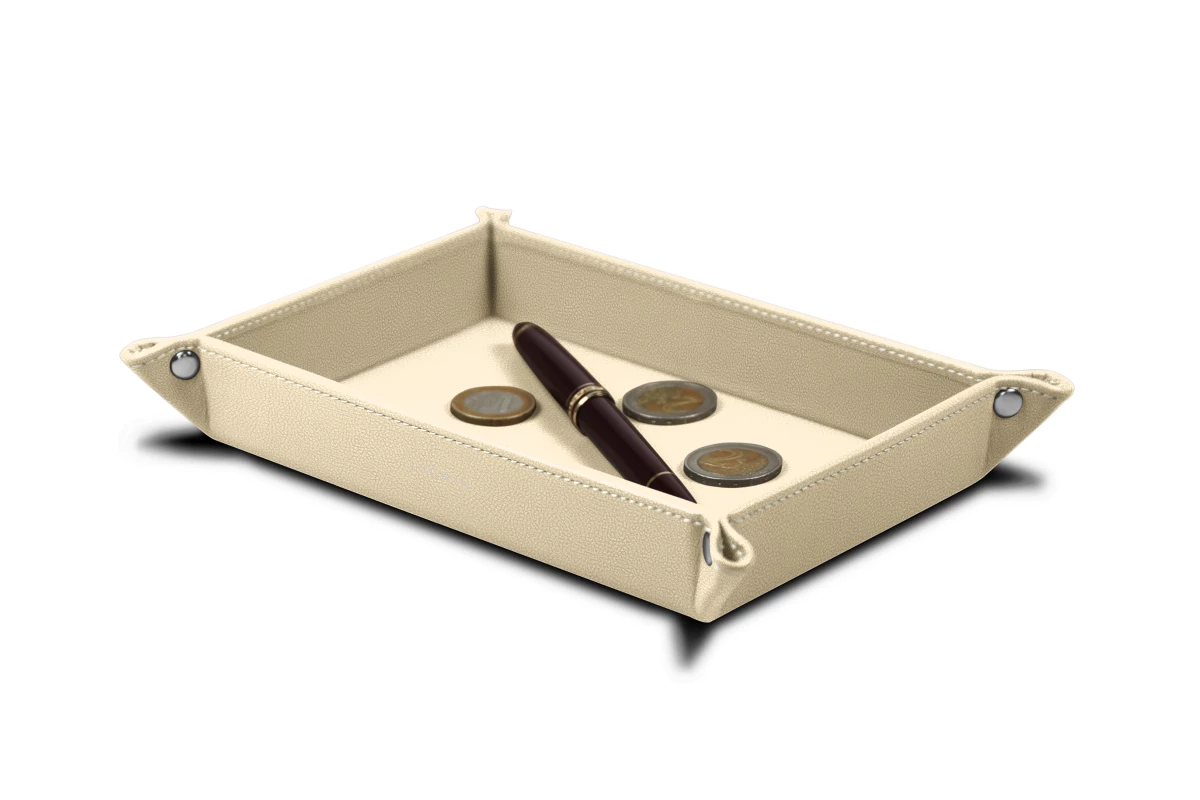 Leather Rectangular Tidy Tray (21 x 15 cm) - Off-White - Plant-Based ...