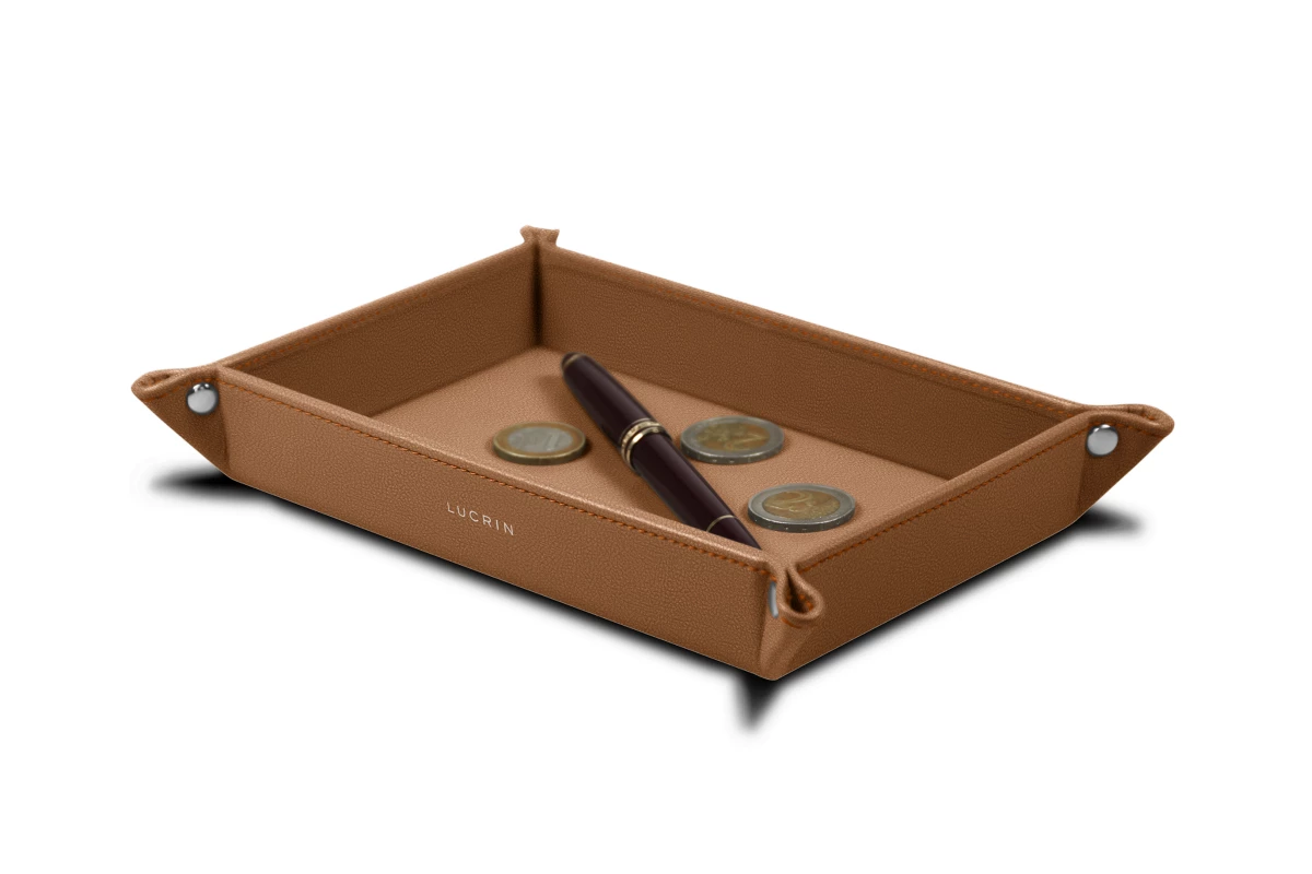 | Leather Rectangular Tidy Tray (21 x 15 cm) - Tan - Plant-Based Material