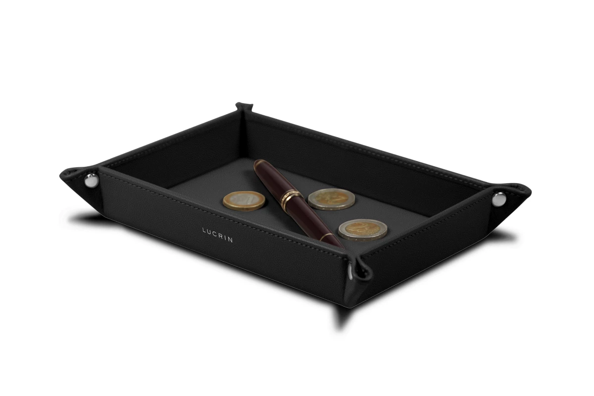 | Leather Rectangular Tidy Tray (21 x 15 cm) - Black - Plant-Based Material