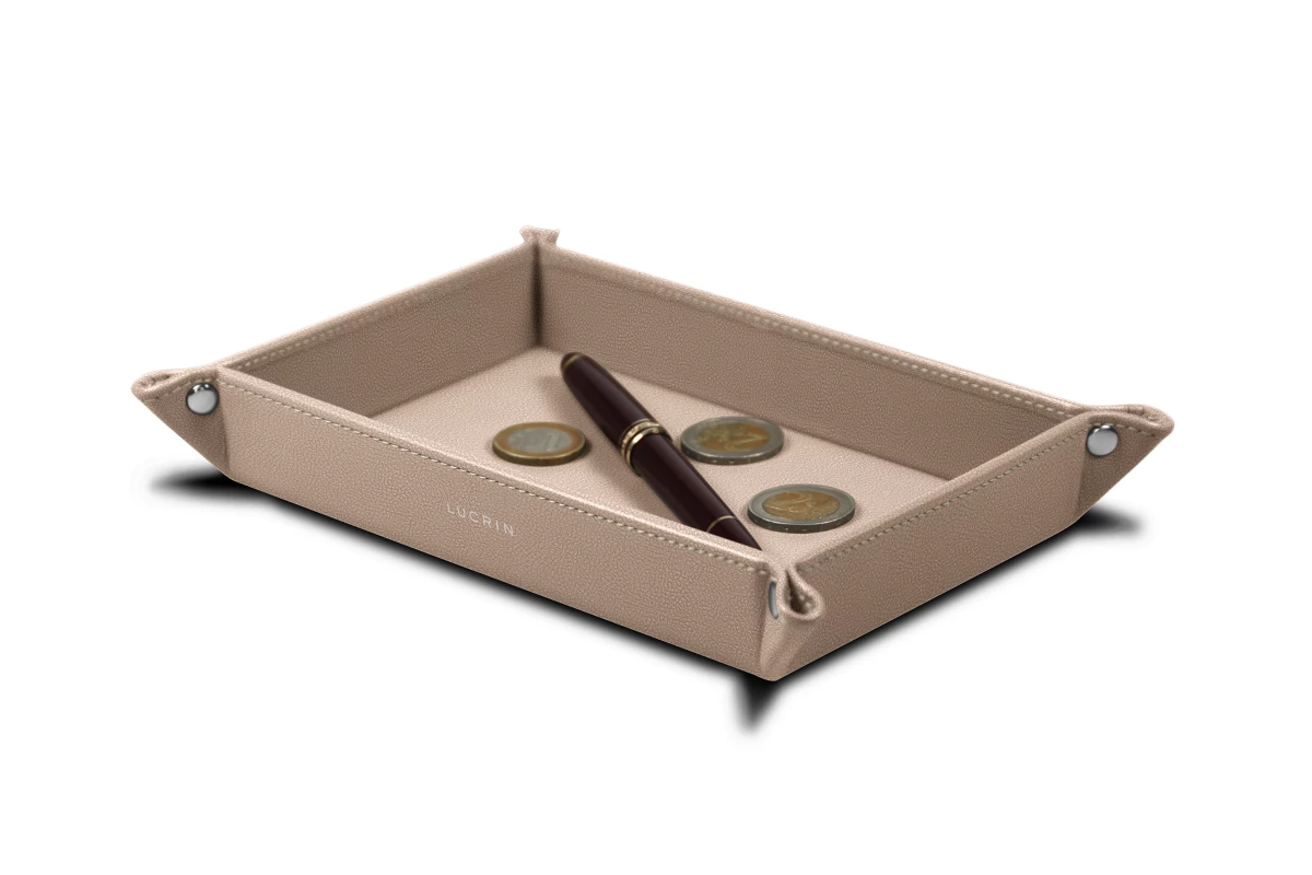 Leather Rectangular Tidy Tray (21 x 15 cm) - Light Taupe - Plant-Based ...