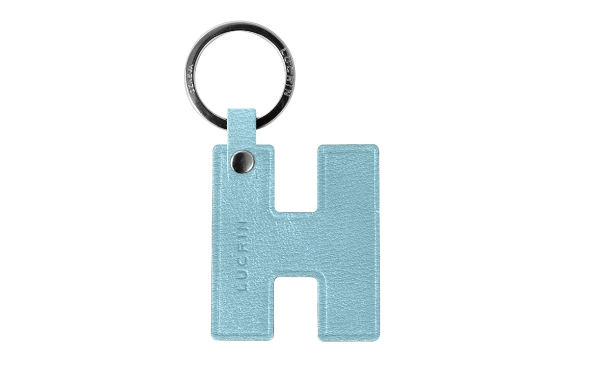 | Leather Alphabet Keychain by LUCRIN Geneva - Sky Blue - Goat Leather