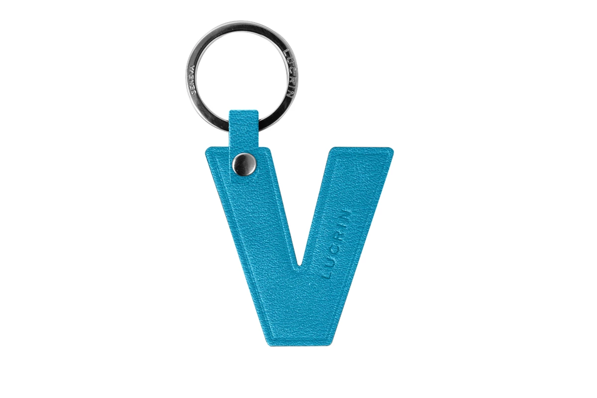 | Leather Alphabet Keychain by LUCRIN Geneva - Turquoise - Goat Leather