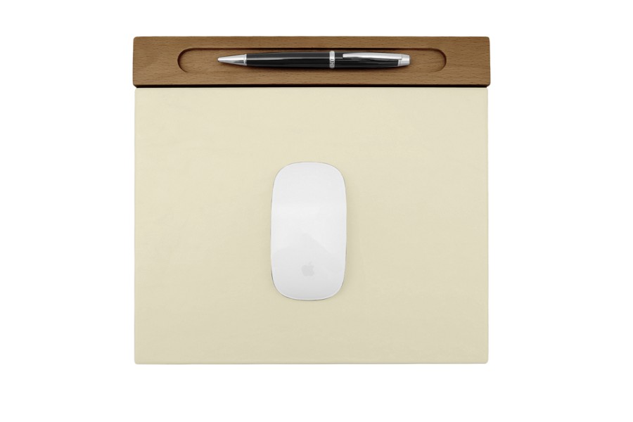 | Oak wood Leather Mouse Pad - Off-White - Smooth Leather - BC