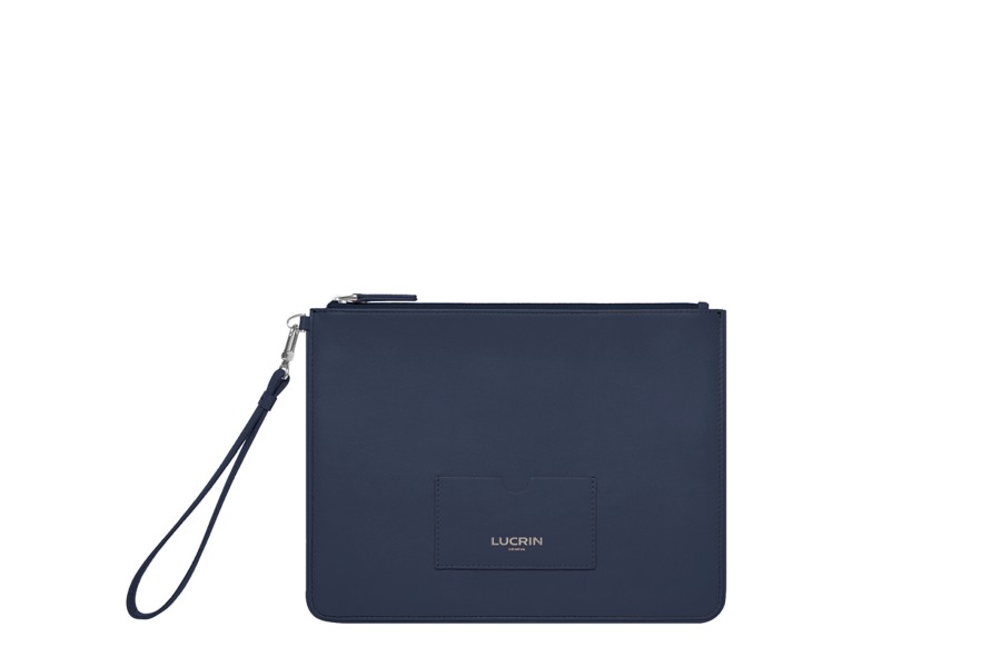 | Evening Pouch Bag – Medium Size | LUCRIN - Navy Blue - Smooth Leather