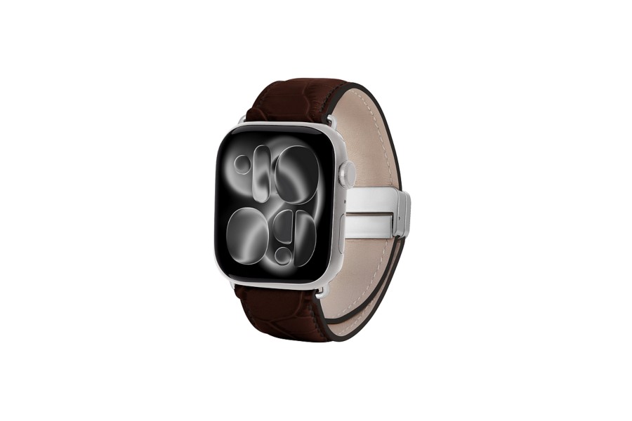 Apple Watch Strap with Sliding Buckle Closure - 46 mm Band - Dark Brown ...
