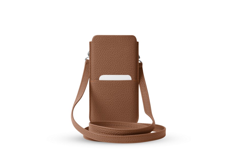 Leren hoesje met draagriem voor iPhone 14 Pro Max - Tan - Korrelig Leer