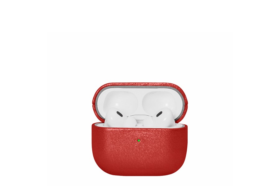 Custom leather cover for AirPods Pro 2 - Red - Metallic Leather