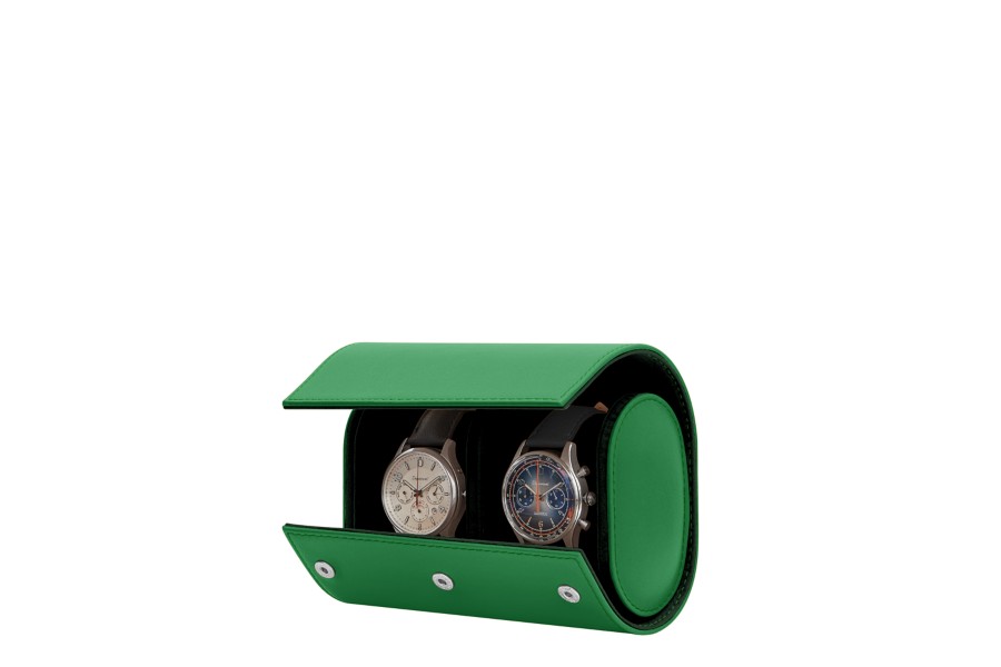 Leather watch case for 2 watches - Light Green - Smooth Leather