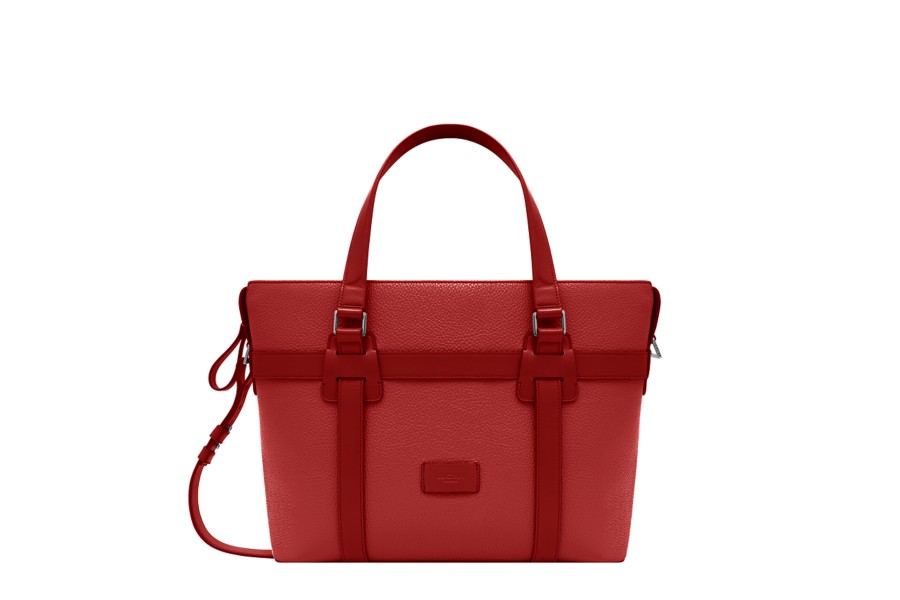 | Business Tote - LO | Large Leather Business Tote - Red - Pebbled Leather