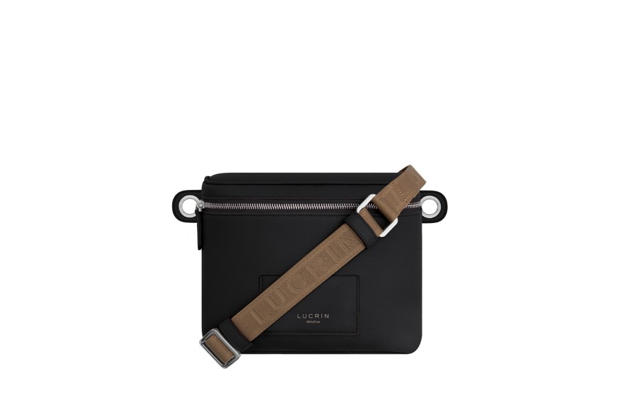 Crossbody fanny pack for luxury travels - Black - Pebbled Leather
