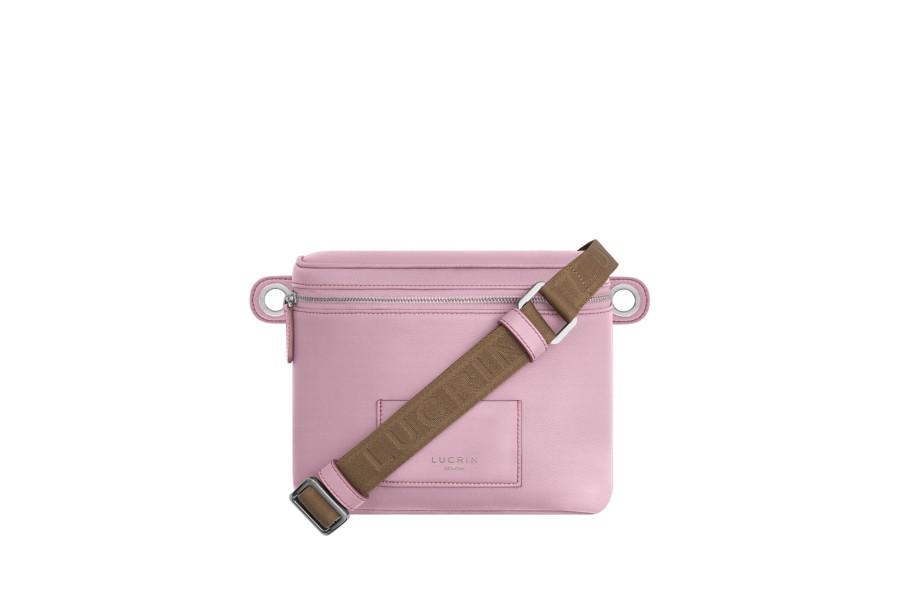 Crossbody fanny pack for luxury travels - Pink - Pebbled Leather