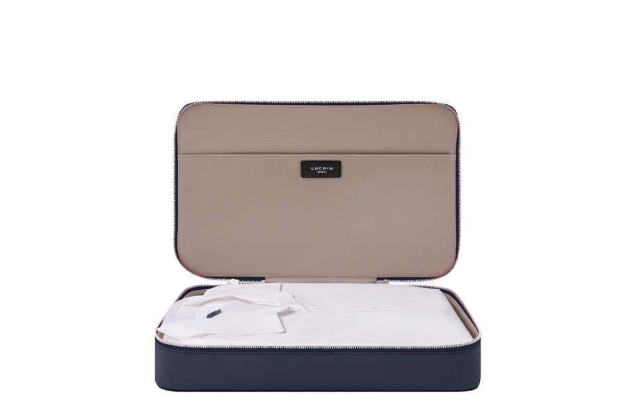 Large travel cube in leather | Personalized by LUCRIN - Navy Blue ...