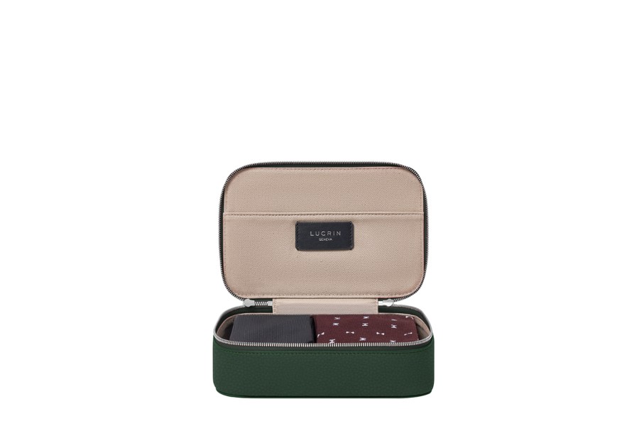 Travel cube in personalized leather | LUCRIN Geneva - Dark Green ...