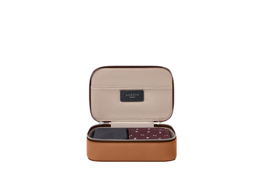 Travel cube in personalized leather | LUCRIN Geneva - Tan - Calf Leather
