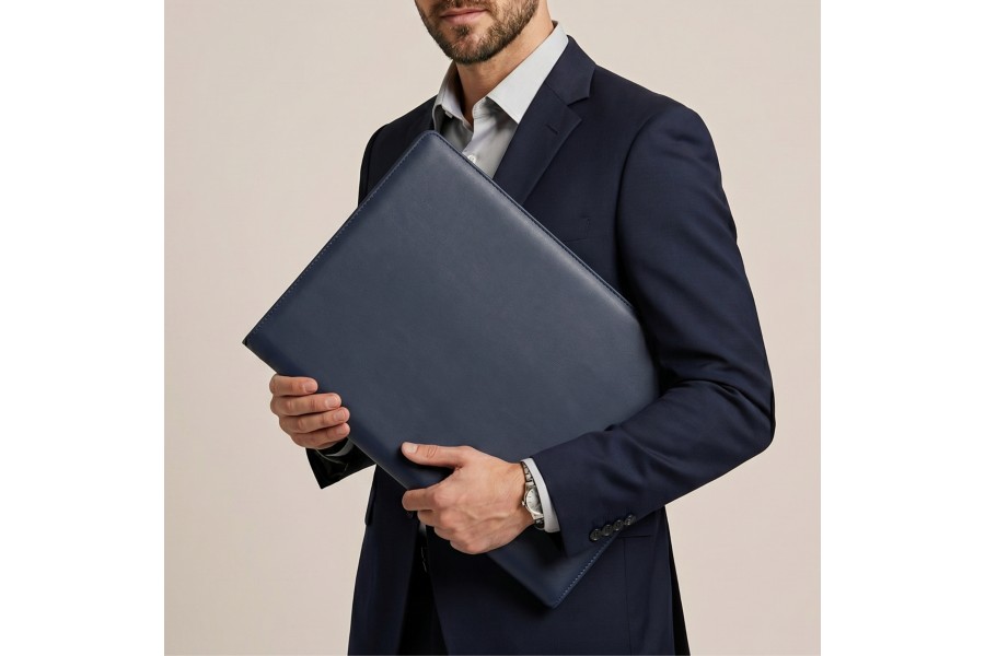 Customisable Leather A4 Document Holder - Black - Vegetable Tanned Leather