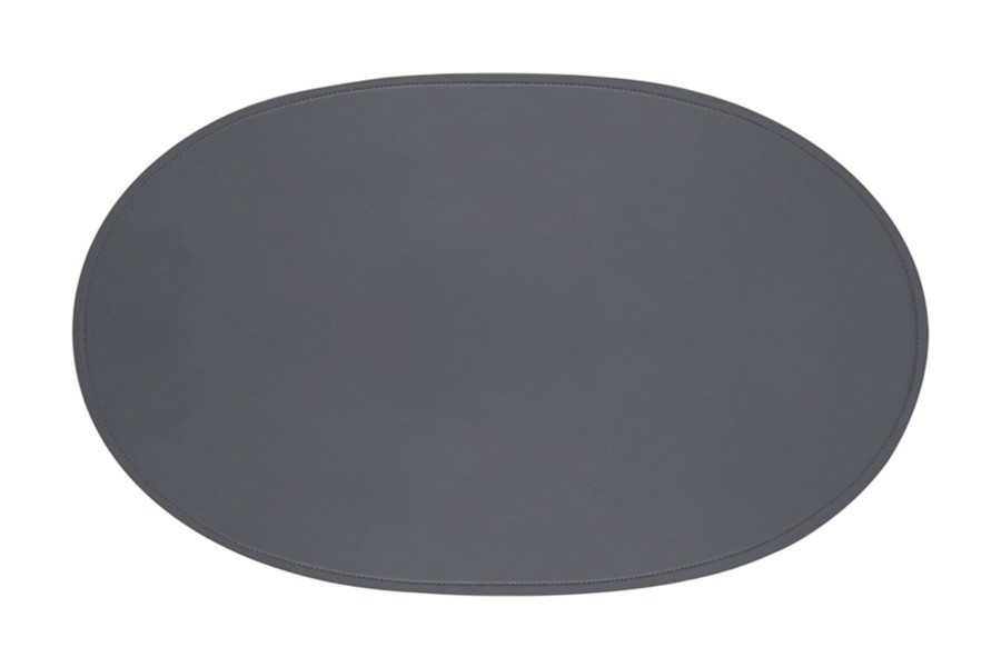 Large oval leather desk pad - Mouse-Grey - Smooth Leather