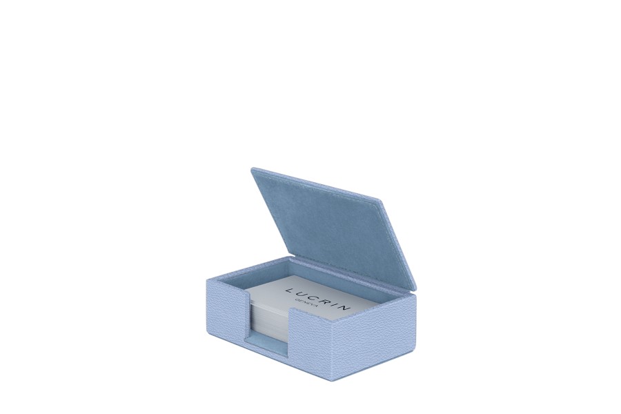 Leather Business Card Organizer Box - Pastel Arctic - Granulated Leather