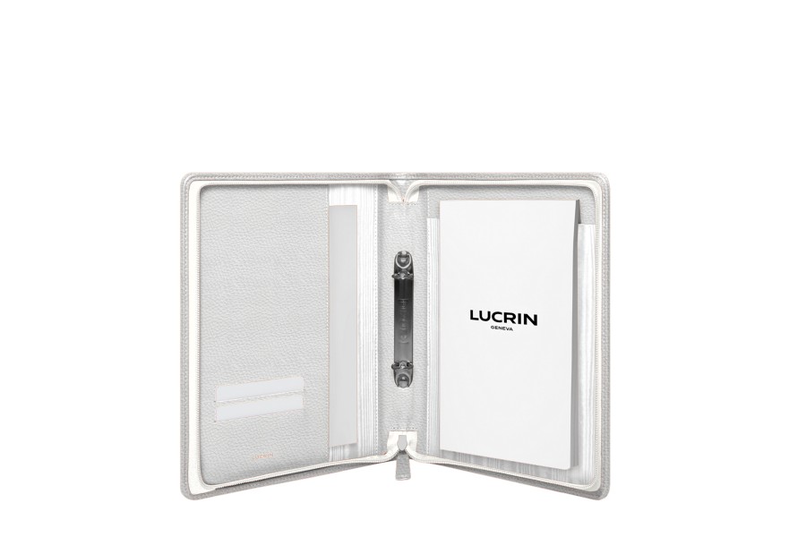 | Leather A5 Notepad holder & Ring binder - White - Pebbled Leather