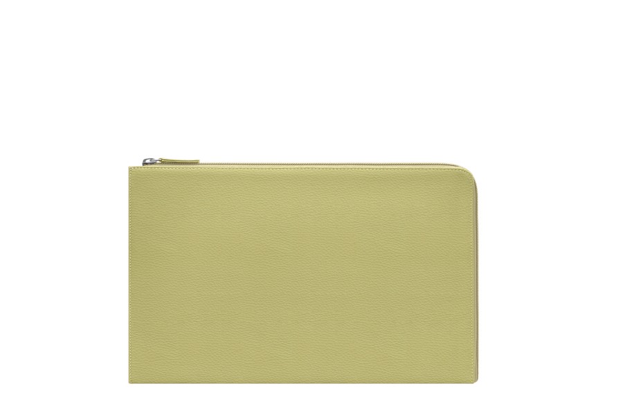 | Leather A4 Padfolio with zip - Pastel Yellow - Pebbled Leather