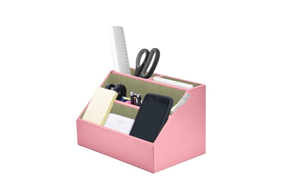 Leather Desk Tidy - Pink - Smooth Leather