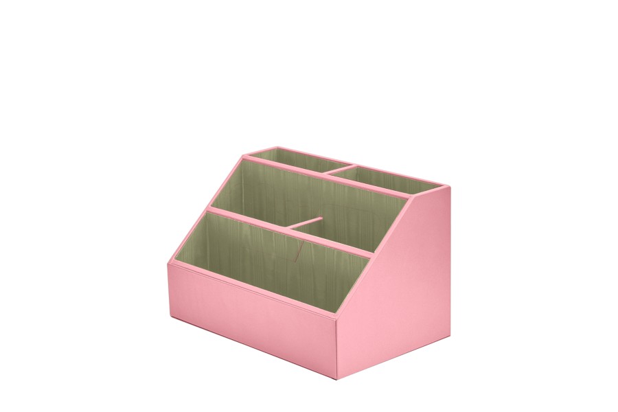 Leather Desk Tidy - Pink - Smooth Leather