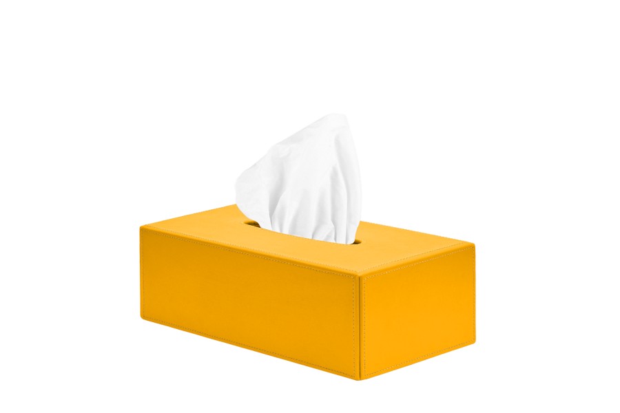 Rectangular tissue box cover in leather - Sun Yellow - Smooth Leather