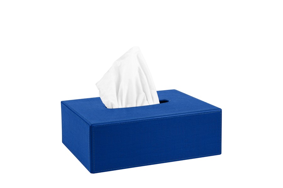 Leather Tissue Box Cover - Royal Blue - Square Granulated