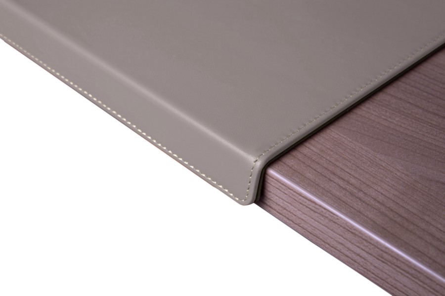 Small desk pad with edge protector - Light Taupe - Smooth Leather