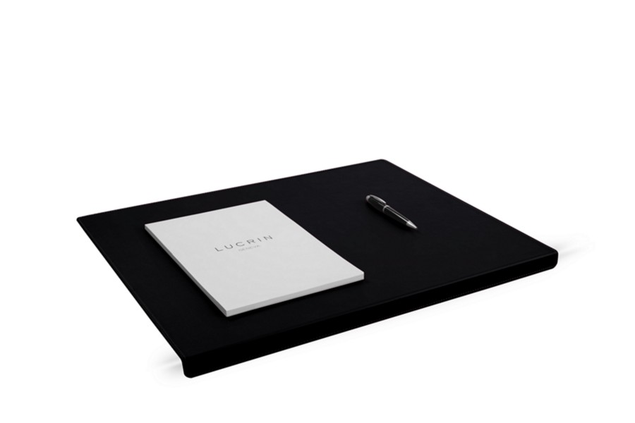 Medium desk pad with edge protector - Black - Smooth Leather