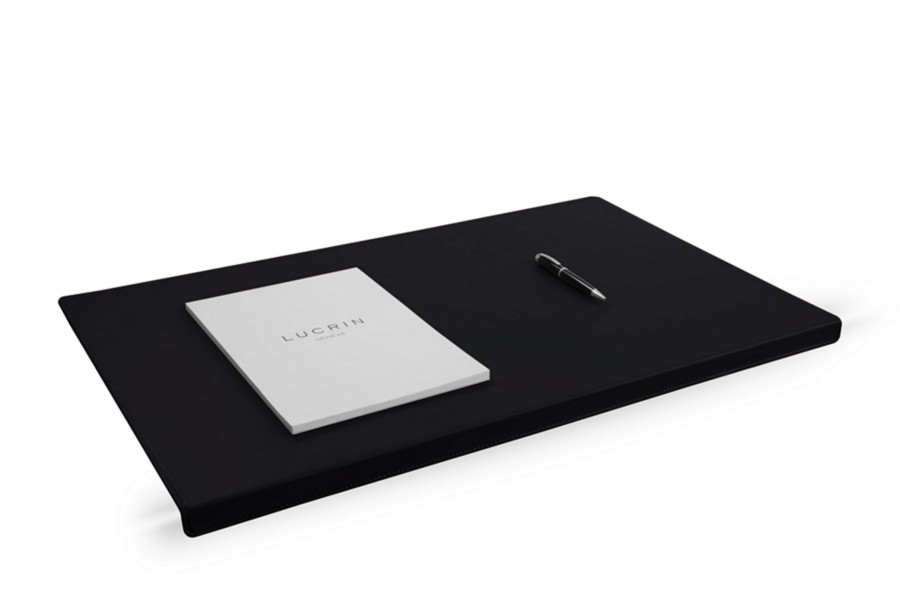 Large desk pad with edge protector - Black - Smooth Leather
